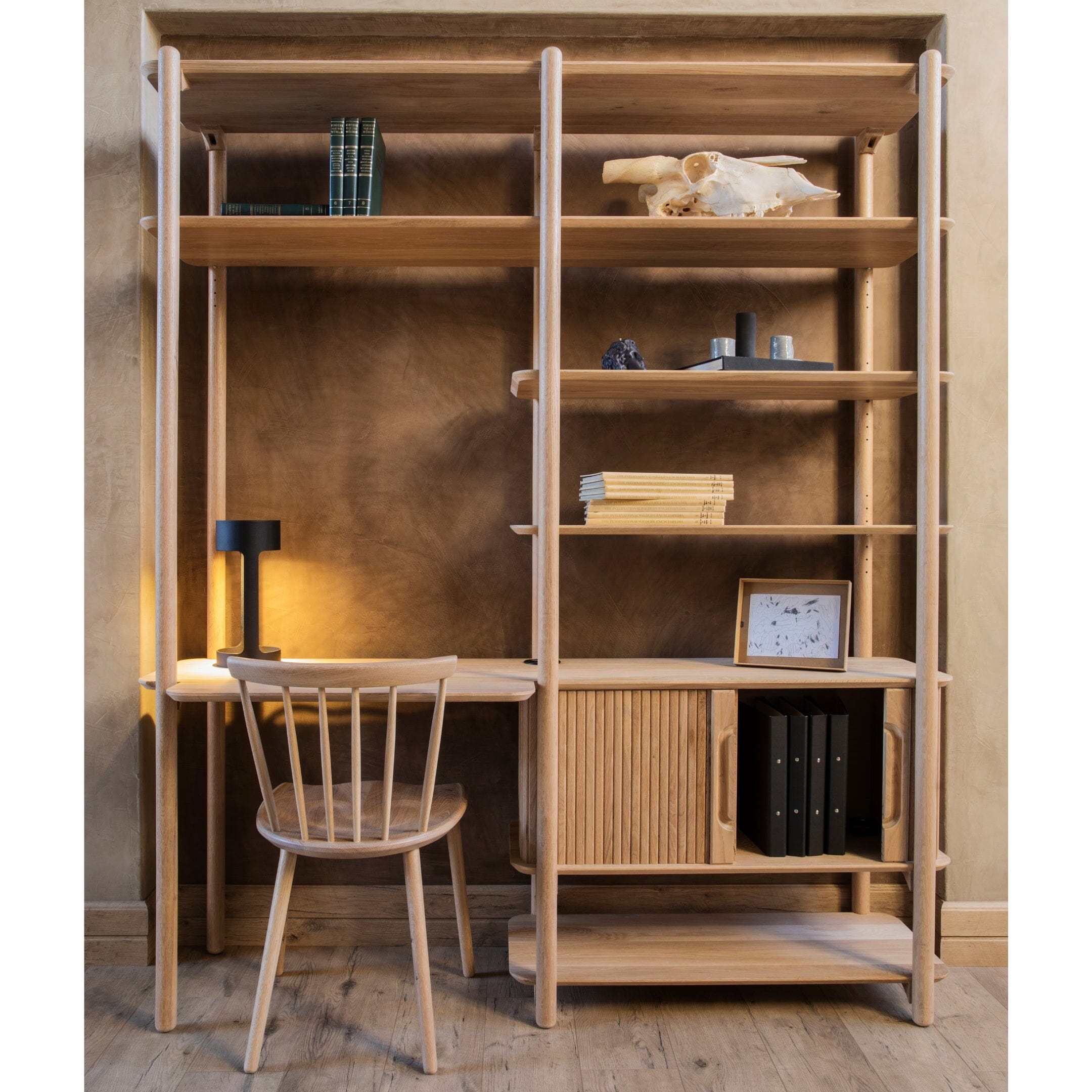 Desk Wall Unit - Adjustable Shelves & Tambour Sliding Door