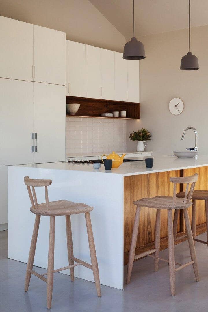 Kitchen Stool Without Backrest - Carved Seat in White Oak